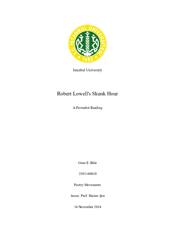 (PDF) A Neo-formalist Reading of Robert Lowell's Skunk Hour