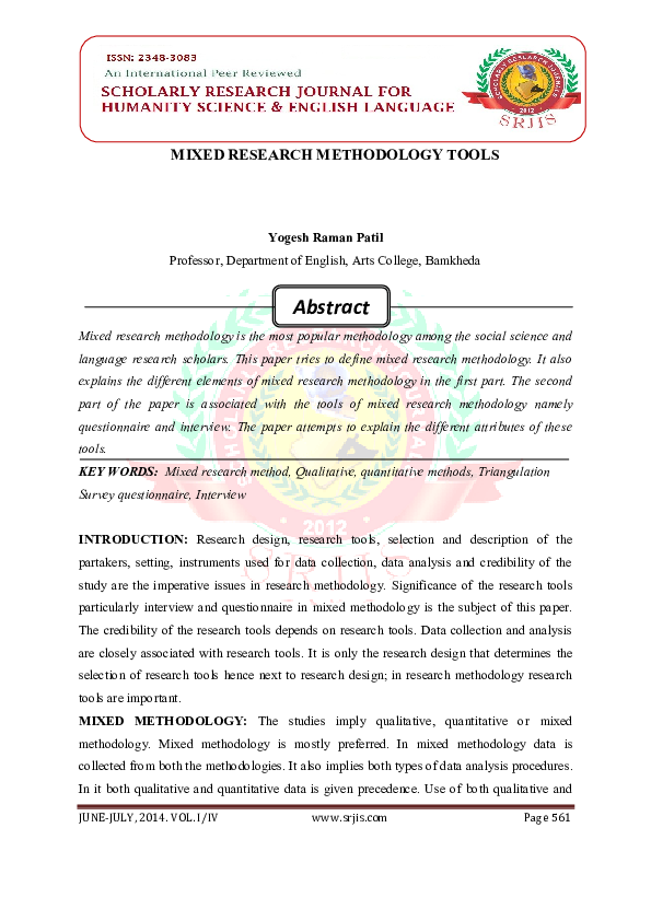 (PDF) MIXED RESEARCH METHODOLOGY TOOLS
