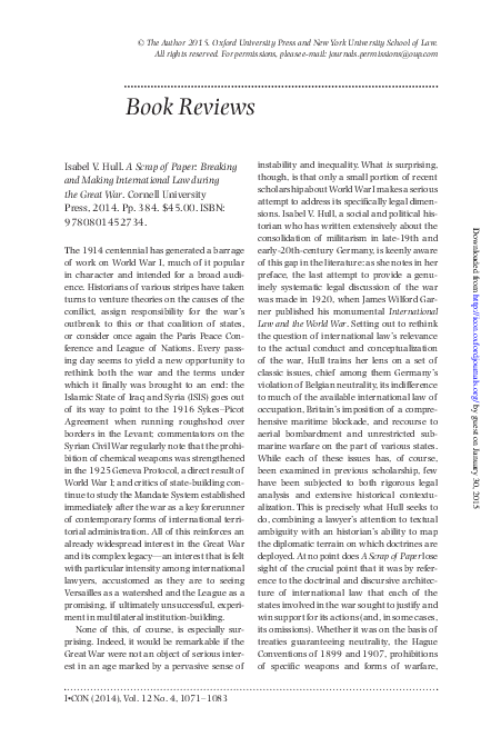 (PDF) Review of Isabel V. Hull, A Scrap of Paper: Breaking and Making ...