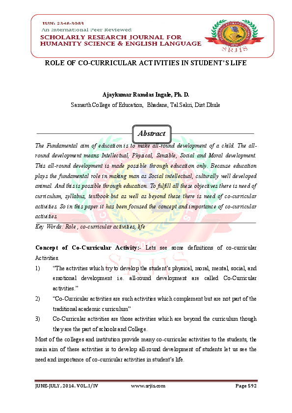 (PDF) ROLE OF CO - CURRICULAR ACTIVITIES IN STUDENT’S LIFE