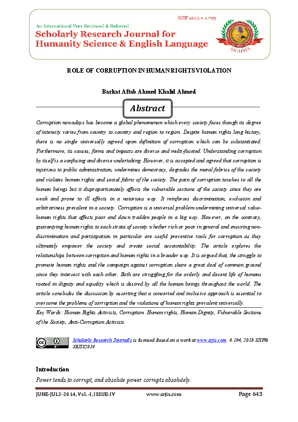 (PDF) ROLE OF CORRUPTION IN HUMAN RIGHTS VIOLATION
