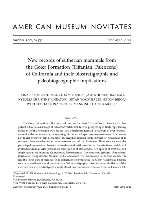 (PDF) New records of eutherian mammals from the Goler Formation ...