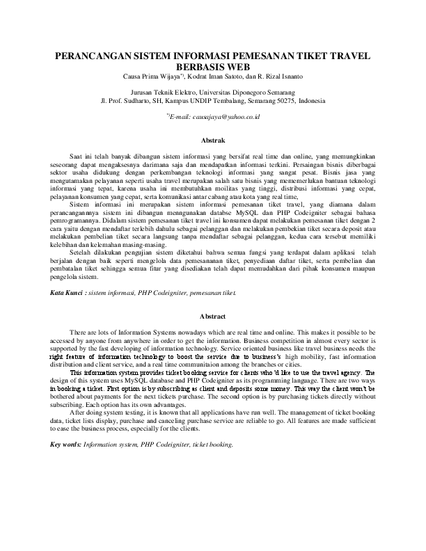 (PDF) PERANCANGAN SISTEM INFORMASI PEMESANAN TIKET TRAVEL BERBASIS WEB