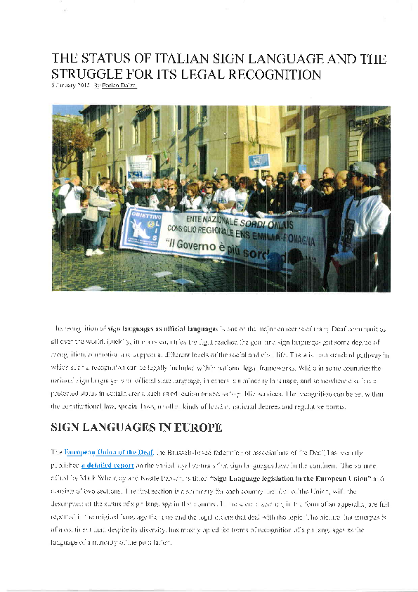 (PDF) The status of Italian Sign Language and the struggle for its ...