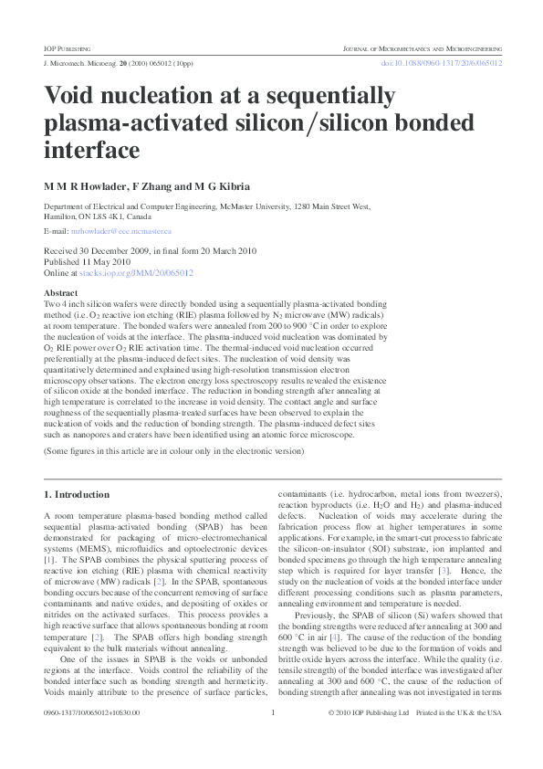 (PDF) Void nucleation at a sequentially plasma-activated silicon ...