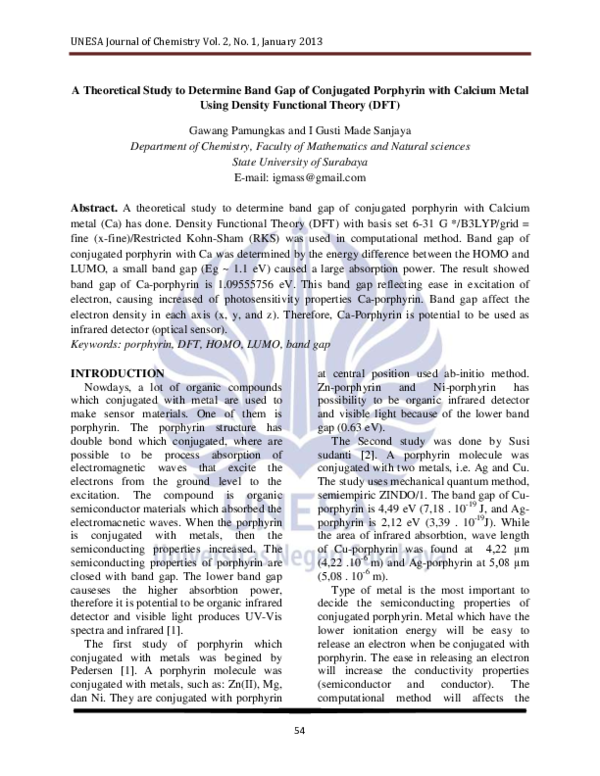 (PDF) A Theoretical Study to Determine Band Gap of Conjugated Porphyrin with Calcium Metal Using ...