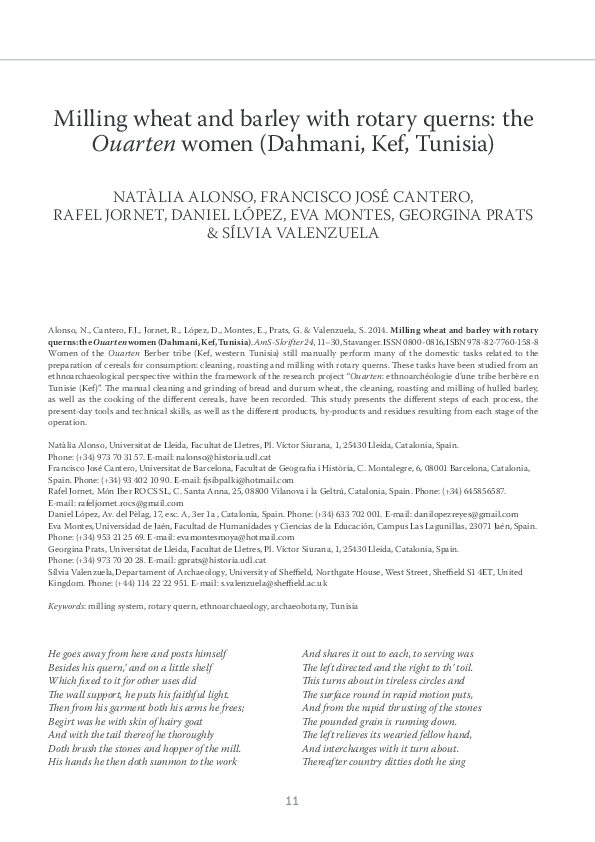 Milling wheat and barley with rotary querns: the Ouarten women (Dahmani ...