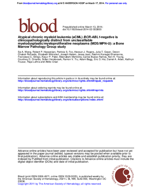 (PDF) Atypical chronic myeloid leukemia (aCML) BCR-ABL1-negative is clinicopathologically ...