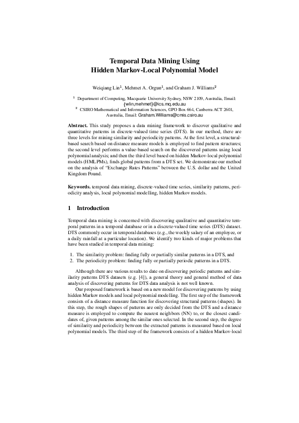 (PDF) Temporal data mining using Hidden Markov-local polynomial models