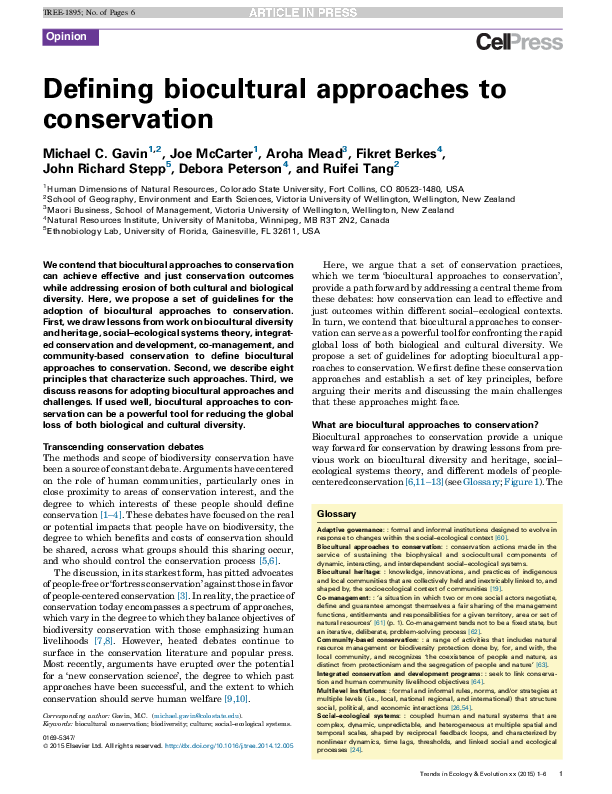 (PDF) Defining biocultural approaches to conservation