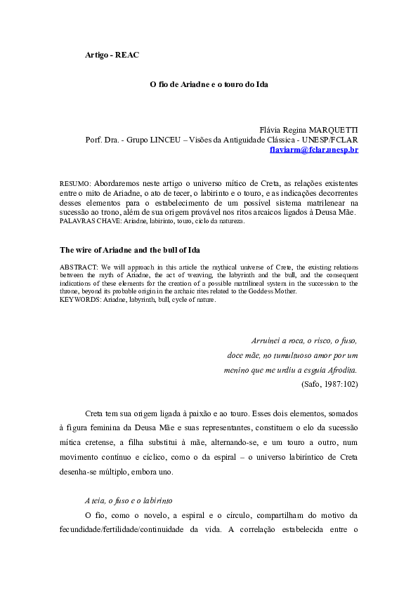 (DOC) O fio de Ariadne e o touro do Ida / The wire of Ariadne and the ...