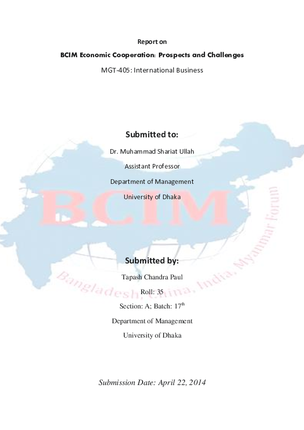 (PDF) BCIM Economic Cooperation : Prospects and Challenges