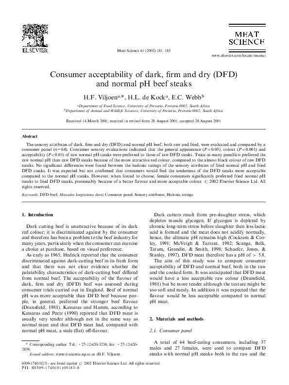 (PDF) Consumer acceptability of dark, firm and dry (DFD) and normal pH ...