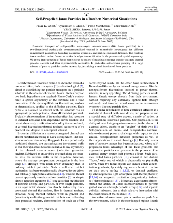 (PDF) Self-Propelled Janus Particles in a Ratchet: Numerical Simulations [Phys. Rev. Lett. 110 ...