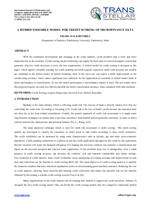 (PDF) A HYBRID ENSEMBLE MODEL FOR CREDIT SCORING OF MICROFINANCE DATA