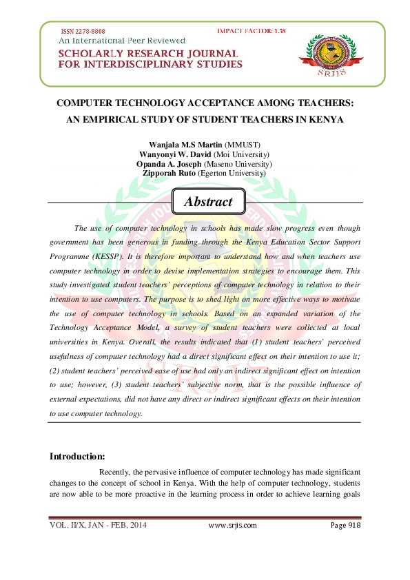 (PDF) COMPUTER TECHNOLOGY ACCEPTANCE AMONG TEACHERS: AN EMPIRICAL STUDY ...