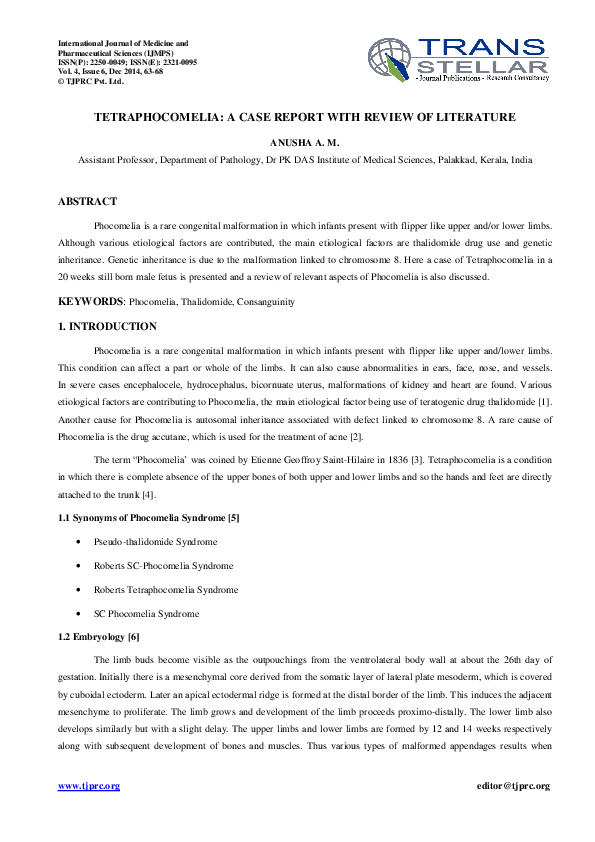 (PDF) TETRAPHOCOMELIA: A CASE REPORT WITH REVIEW OF LITERATURE