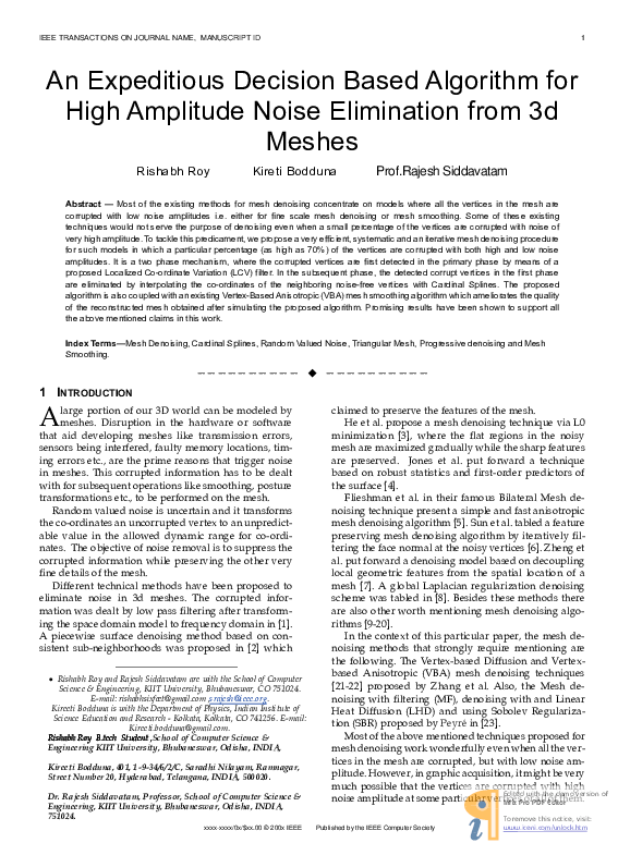 (PDF) denoising high amplitude noise in 3d mesh
