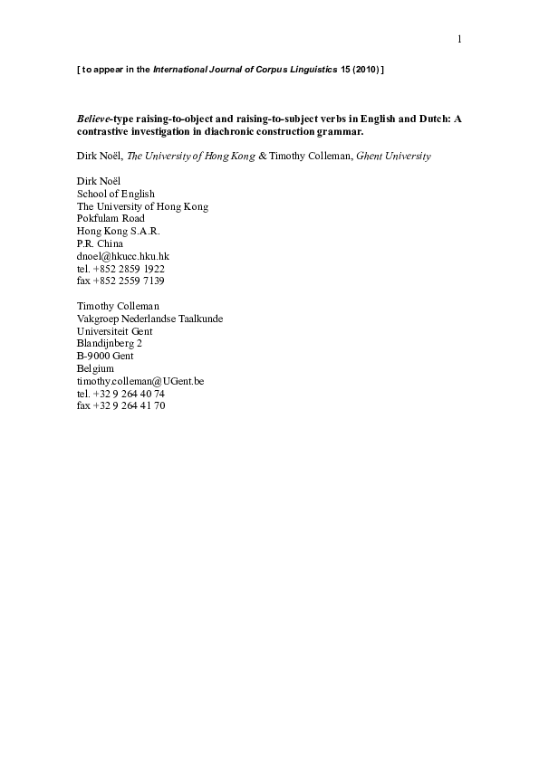 (DOC) Believe-type raising-to-object and raising-to-subject verbs in ...