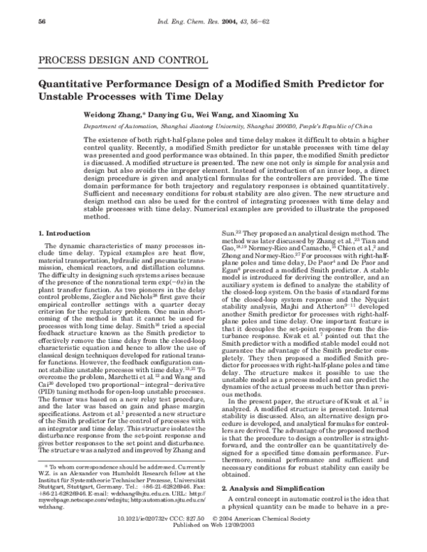 (PDF) Quantitative Performance Design of a Modified Smith Predictor for Unstable Processes with ...