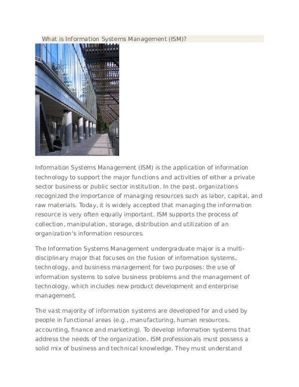 (DOC) What is Information Systems Management (ISM