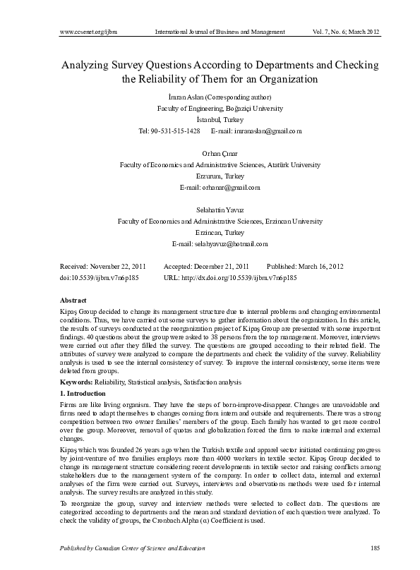 (PDF) Analyzing Survey Questions According to Departments and Checking ...
