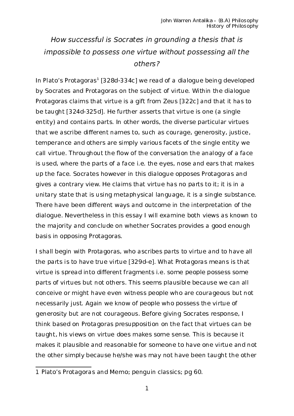 (DOC) Unity of Virtues- Protagoras