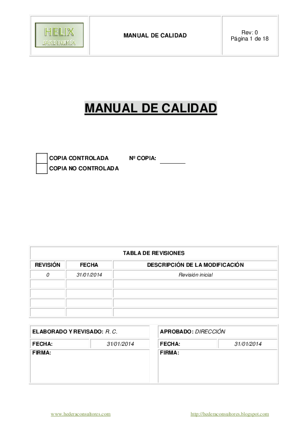 (PDF) MANUAL DE CALIDAD Rev: 0 Página 1 de 18 MANUAL DE CALIDAD COPIA ...
