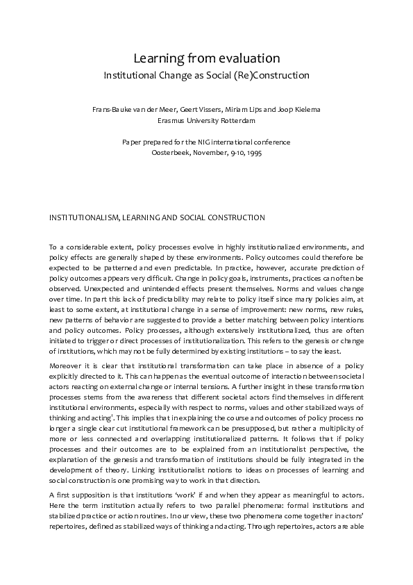 (PDF) Learning from Evaluation - Institutional Change as Social (Re)Construction
