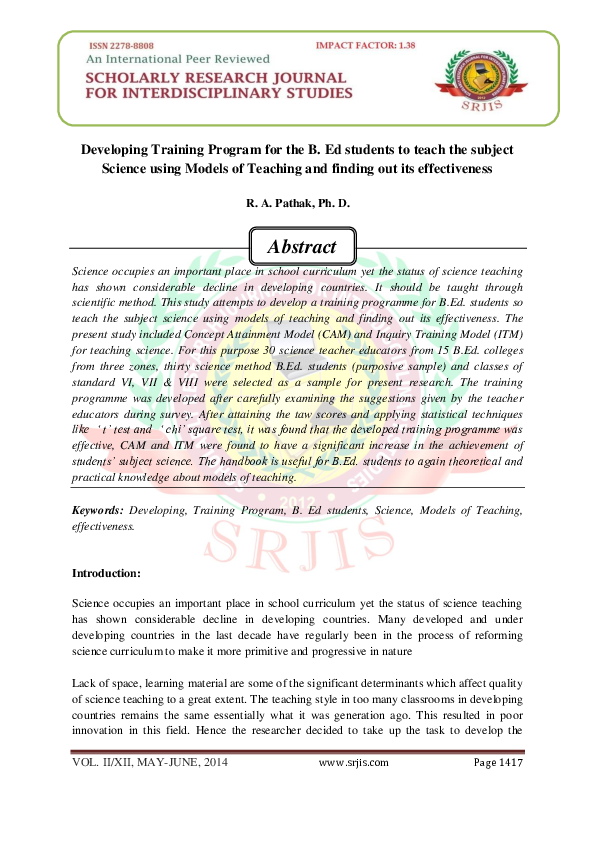 (PDF) Developing Training Program for the B. Ed students to teach the ...