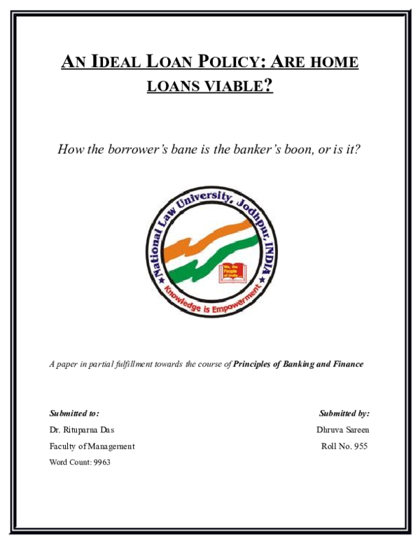 (DOC) AN IDEAL LOAN POLICY: ARE HOME LOANS VIABLE?