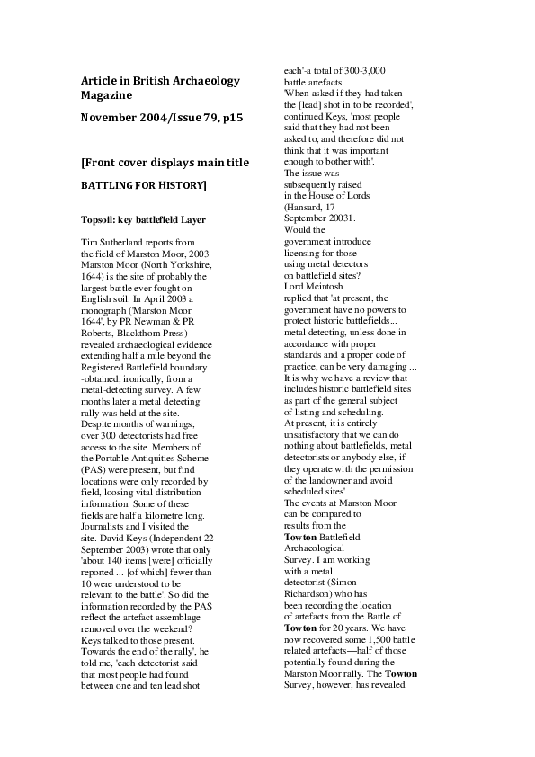 (PDF) Sutherland, T.L. 2004 ‘Topsoil: key battlefield layer’ British ...