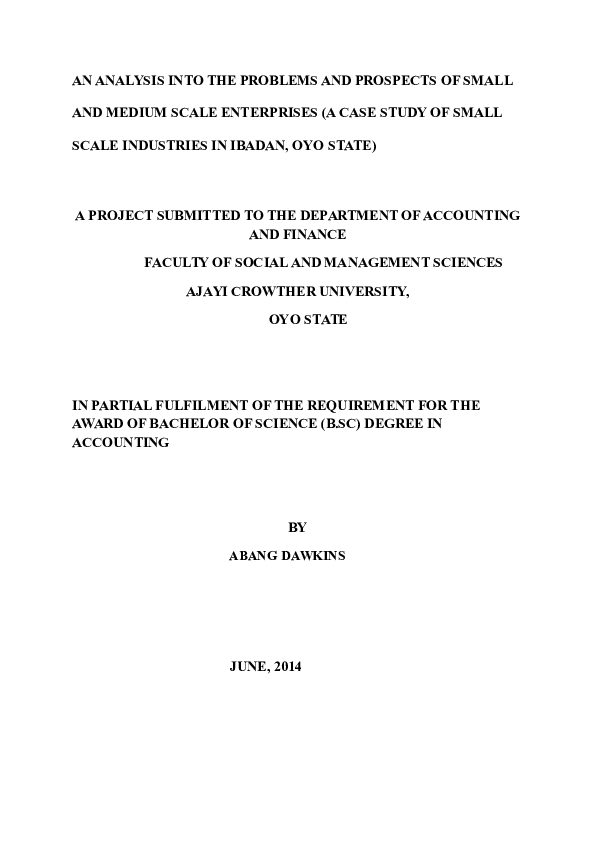 (DOC) AN ANALYSIS INTO THE PROBLEMS AND PROSPECTS OF SMALL AND MEDIUM SCALE ENTERPRISES (A CASE ...