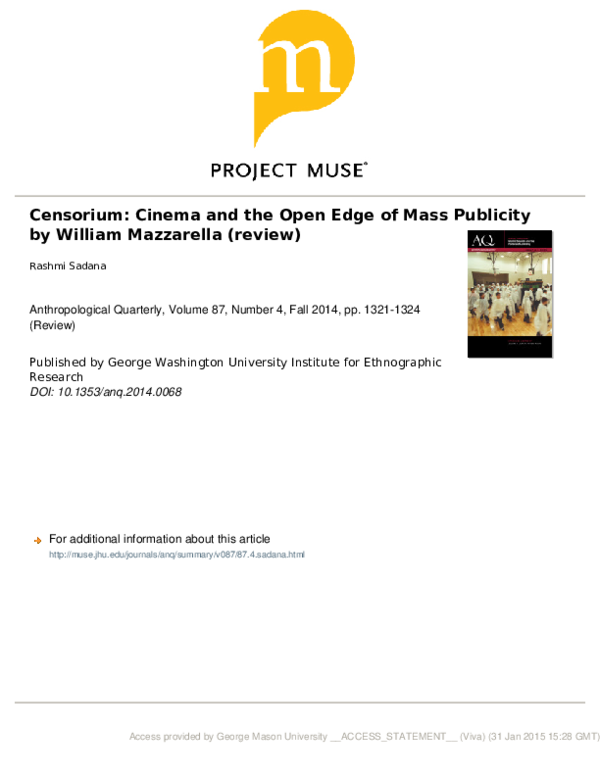 (PDF) Review of "Censorium: Cinema and the Open Edge of Mass Publicity ...