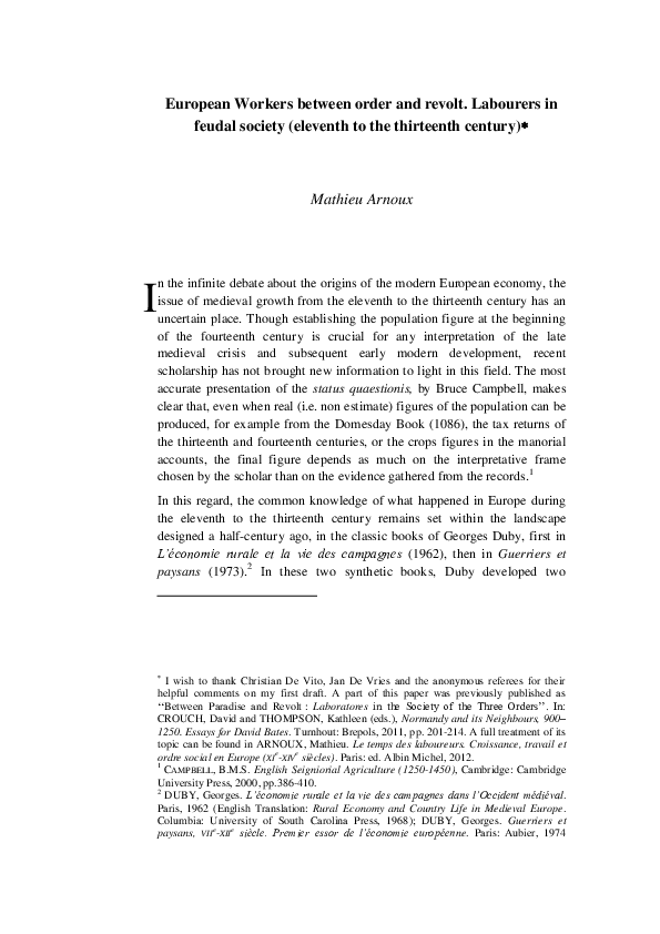 (PDF) European Workers between order and revolt. Labourers in feudal ...