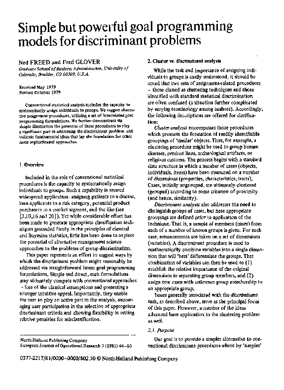 (PDF) Simple but powerful goal programming models for discriminant problems