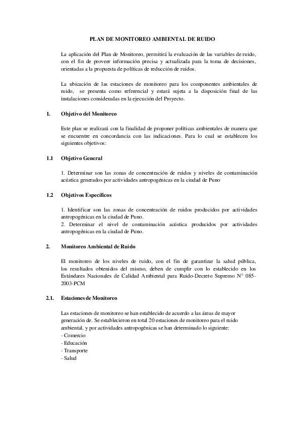 (PDF) PLAN DE MONITOREO AMBIENTAL DE RUIDO
