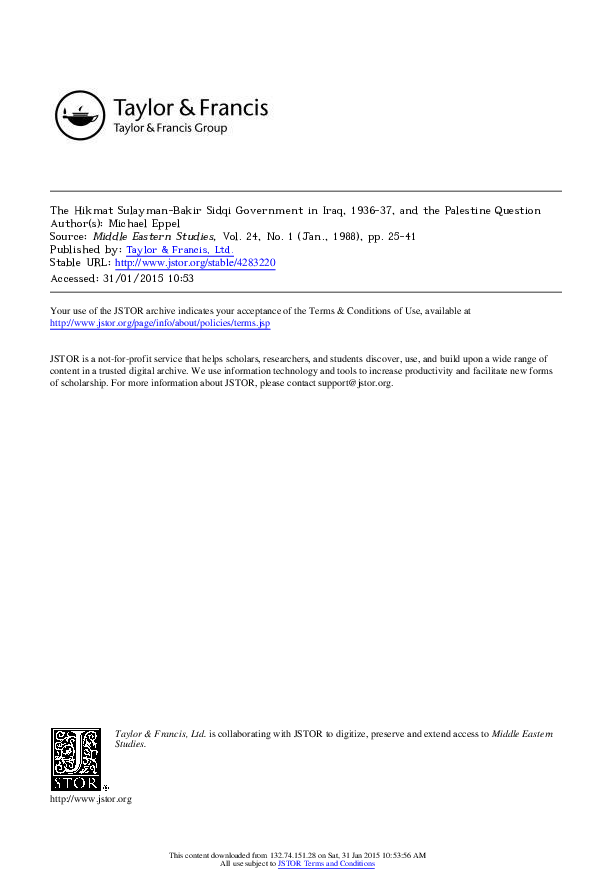 (PDF) The Hikmat Sulayman-Bakir Sidqi government in Iraq, 1936-37, and the Palestine question