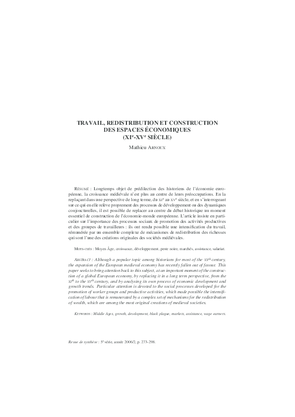 (PDF) TRAVAIL, REDISTRIBUTION ET CONSTRUCTION DES ESPACES ÉCONOMIQUES ...