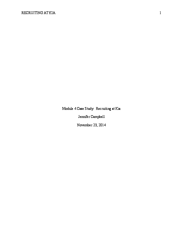 (DOC) Case Study: Recruiting at Kia