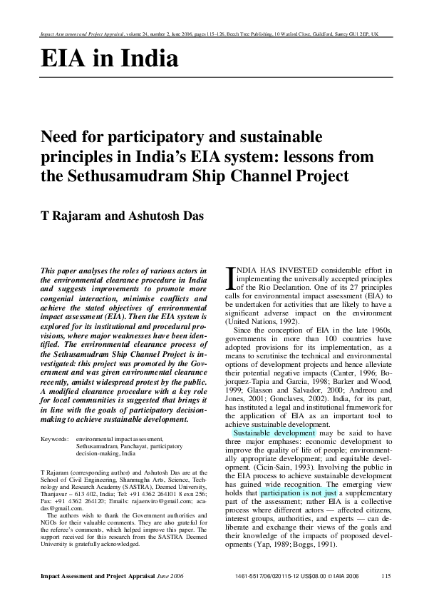 Need for participatory and sustainable principles in India’s EIA system ...