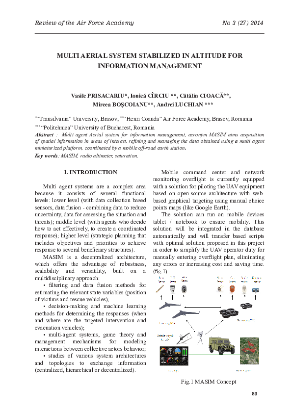 (PDF) MULTI AERIAL SYSTEM STABILIZED IN ALTITUDE FOR INFORMATION MANAGEMENT