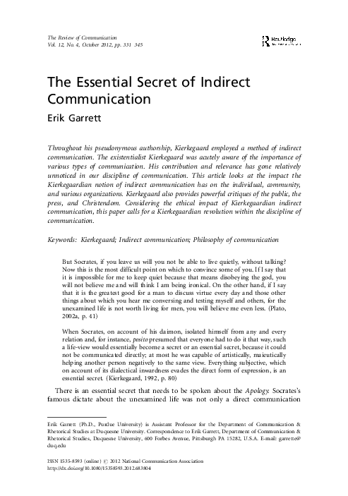 (PDF) The Essential Secret of Indirect Communication