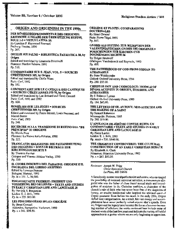 (PDF) Origen and Origenism in the 1990's