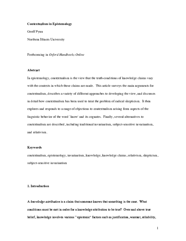 (PDF) Contextualism in Epistemology