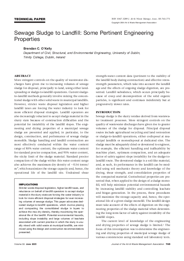 (PDF) Sewage sludge to landfill: some pertinent engineering properties