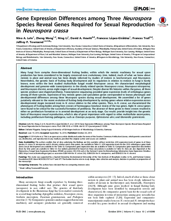 (PDF) Gene Expression Differences among Three Neurospora Species Reveal ...