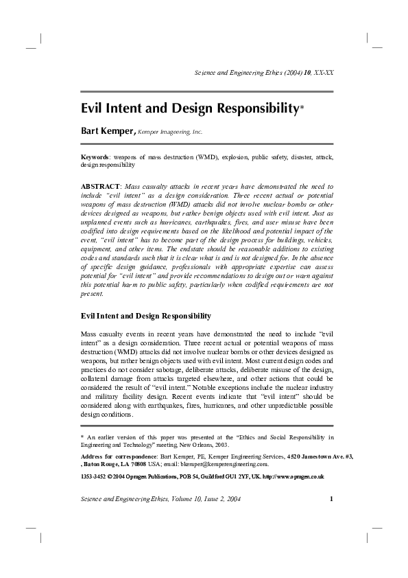 (PDF) Evil Intent and Design Responsibility