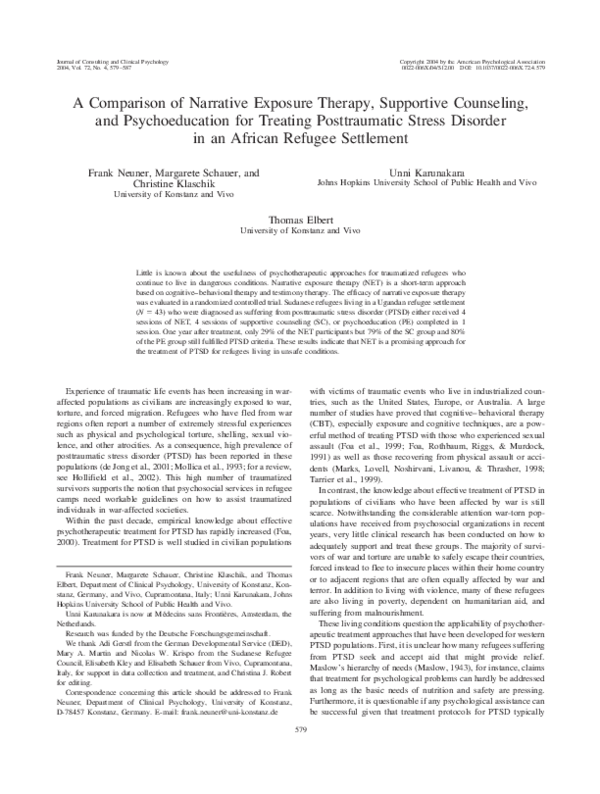 (PDF) A Comparison of Narrative Exposure Therapy, Supportive Counseling ...