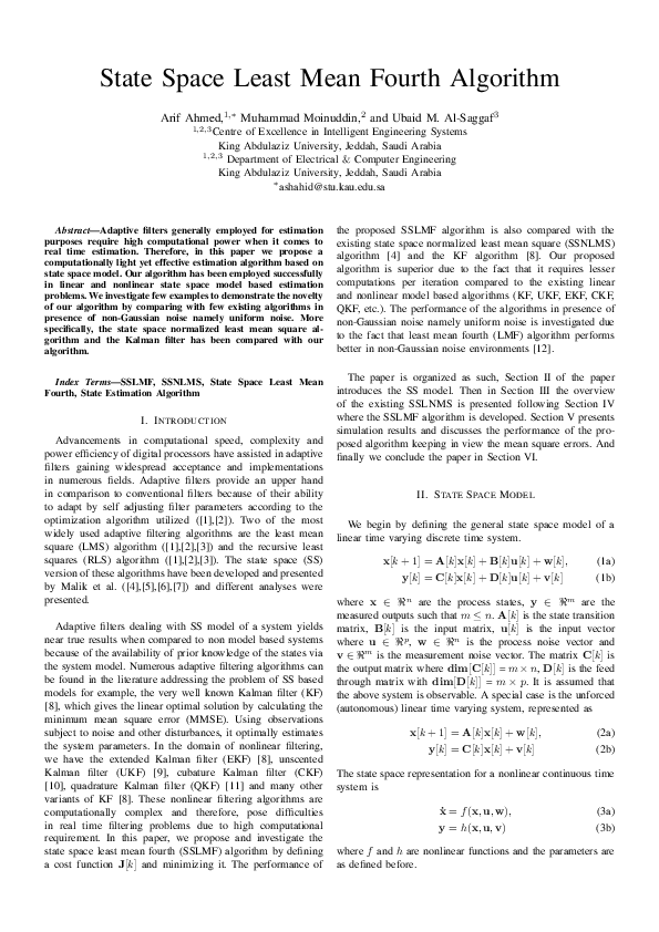 Pdf State Space Least Mean Fourth Algorithm 